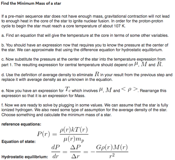 Solved Find the Minimum Mass of a star If a pre-main | Chegg.com