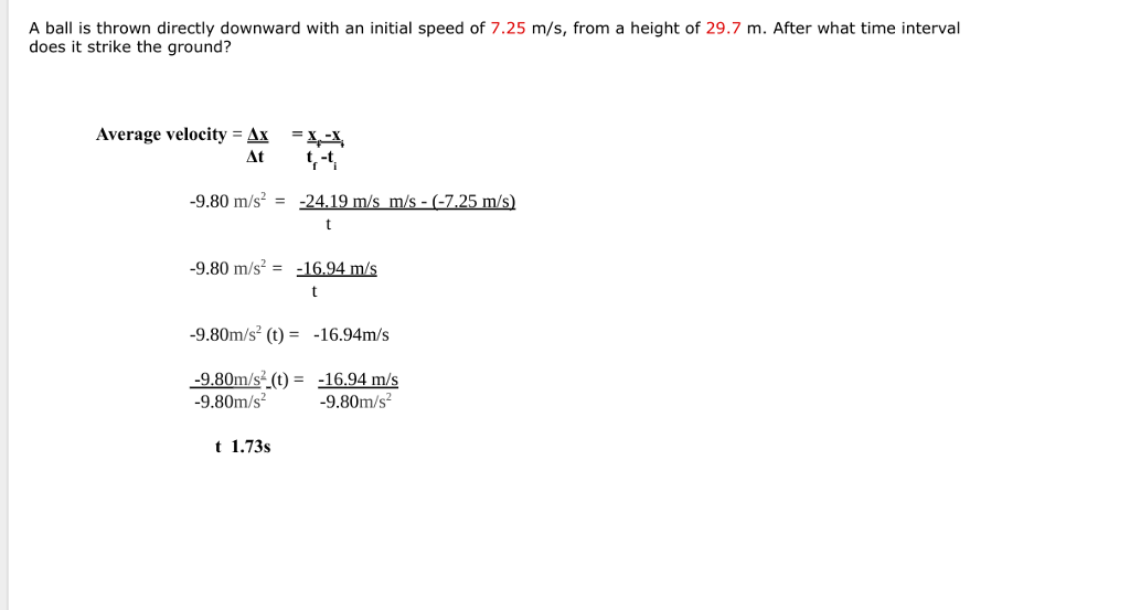 Solved A ball is thrown directly downward with an initial | Chegg.com