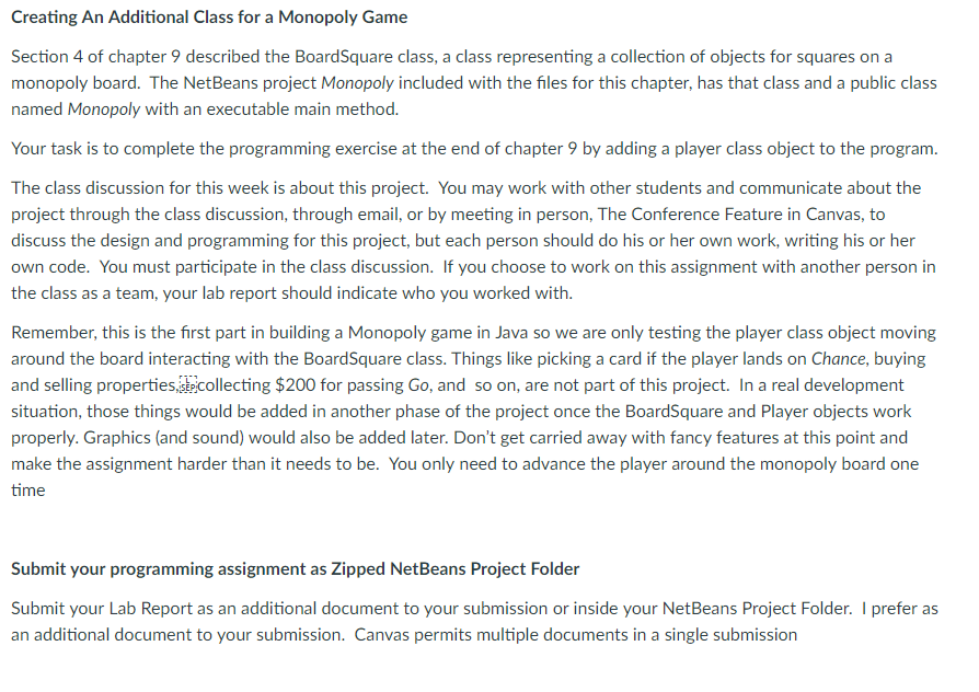Solved Creating An Additional Class for a Monopoly Game | Chegg.com