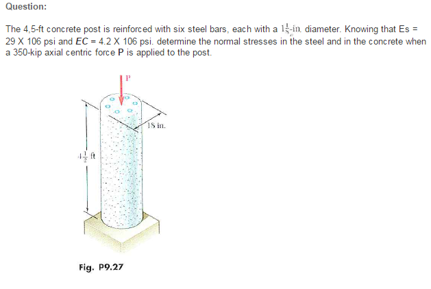 Solved Question: The 4,5-ft concrete post is reinforced with | Chegg.com