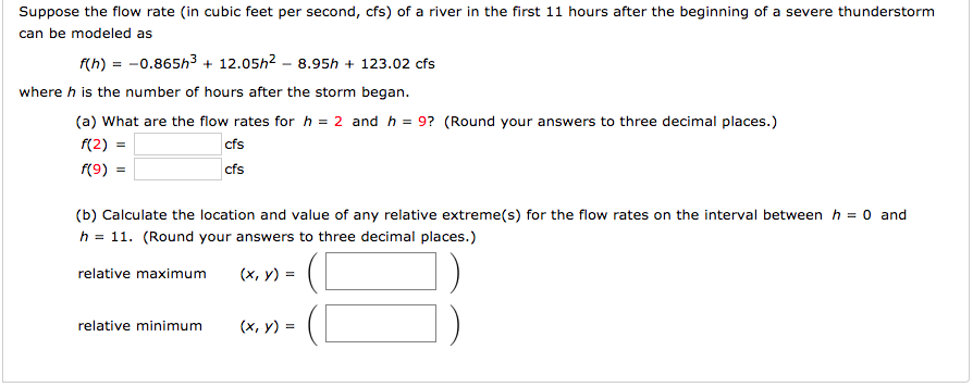 Solved Suppose the flow rate (in cubic feet per second, cfs) | Chegg.com