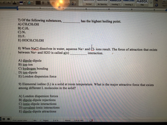 Solved of the following substances, has the highest boiling | Chegg.com