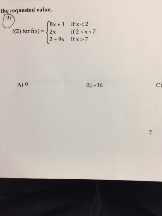 Solved The requested value. F(2) for f(x) \ {8x + 1 if x | Chegg.com