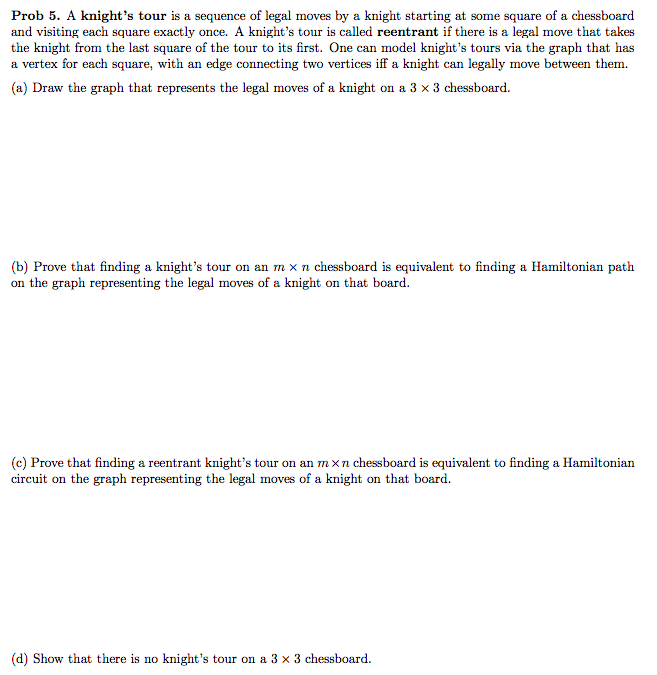 Prob 5. A knight's tour is a sequence of legal moves | Chegg.com