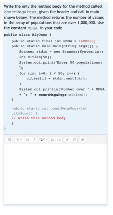 Solved Write the only the method body for the method called | Chegg.com