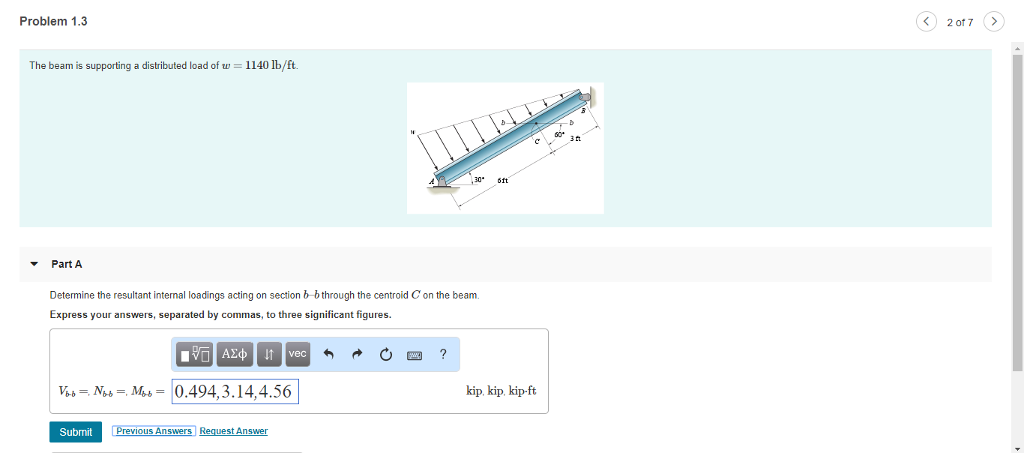 Solved Problem 1.3 The beam is supporting a distributed load | Chegg.com