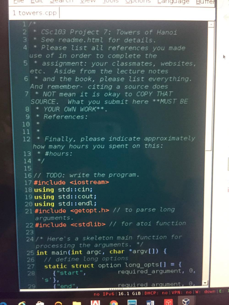 Solved Can someone help with this code in c++, towers of | Chegg.com