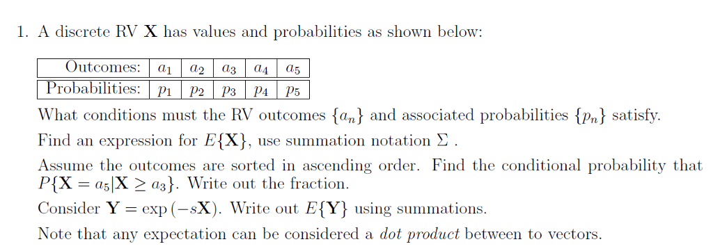 Solved 1. A discrete RV X has values and probabilities as | Chegg.com