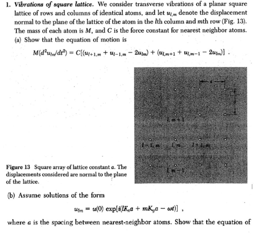 1. Vibrations of square lattice. We consider | Chegg.com