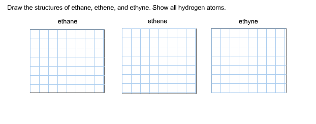 Solved Draw the structures of ethane, ethene, and ethyne. | Chegg.com