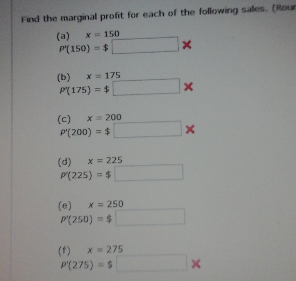 Solved Find the marginal profit for each of the following | Chegg.com