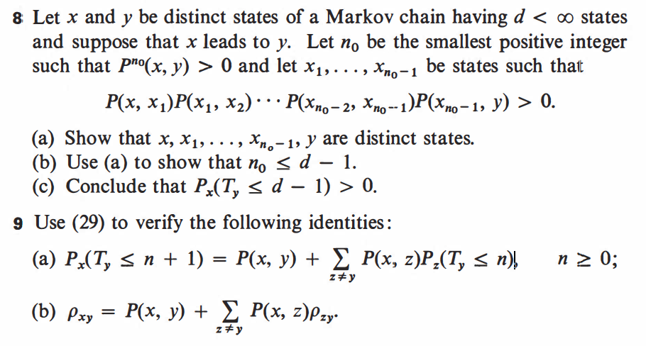 Let x and y be distinct states of a Markov chain | Chegg.com