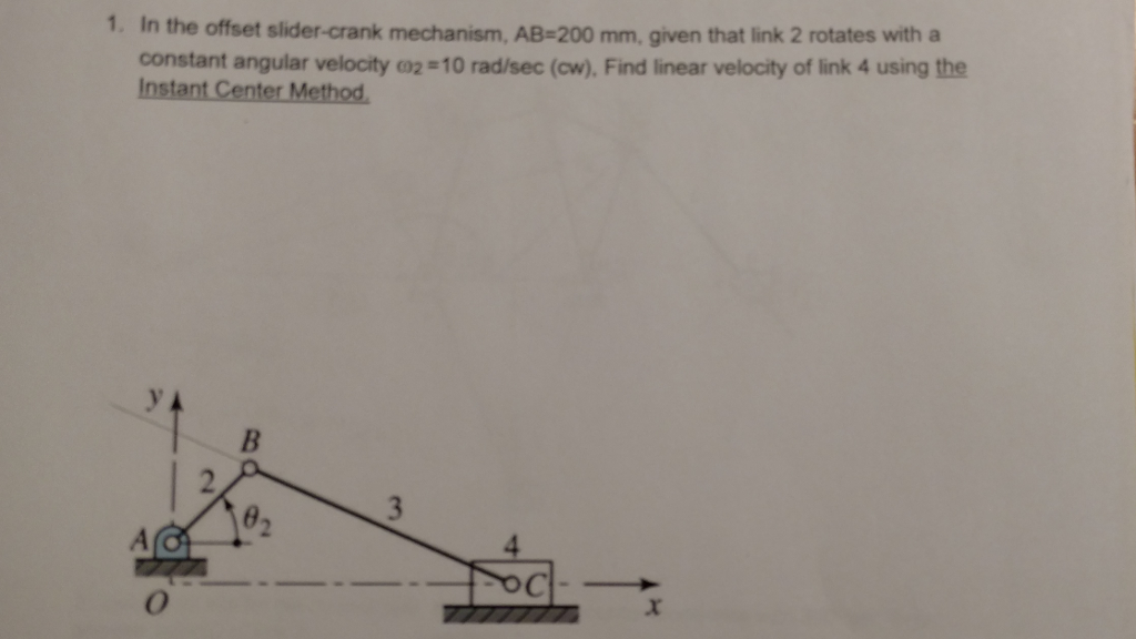 Solved In the offset slider-crank mechanism, AB=200mm, given | Chegg.com