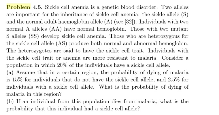 Problem 4.5. Sickle cell anemia is a genetic blood | Chegg.com