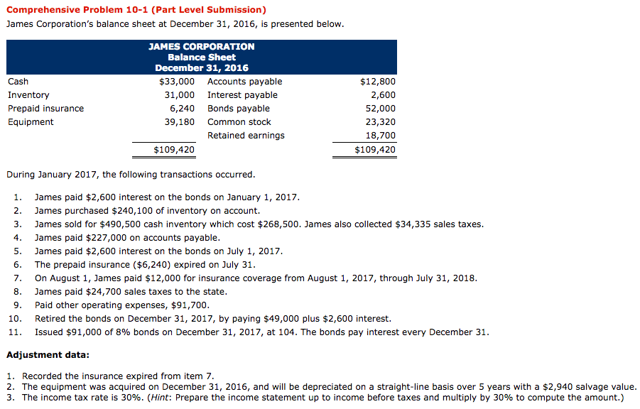 Solved Comprehensive Problem 10-1 (Part Level Submission) | Chegg.com