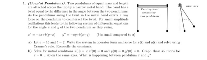 Solved Two pendulums of equal mass and length are attached | Chegg.com