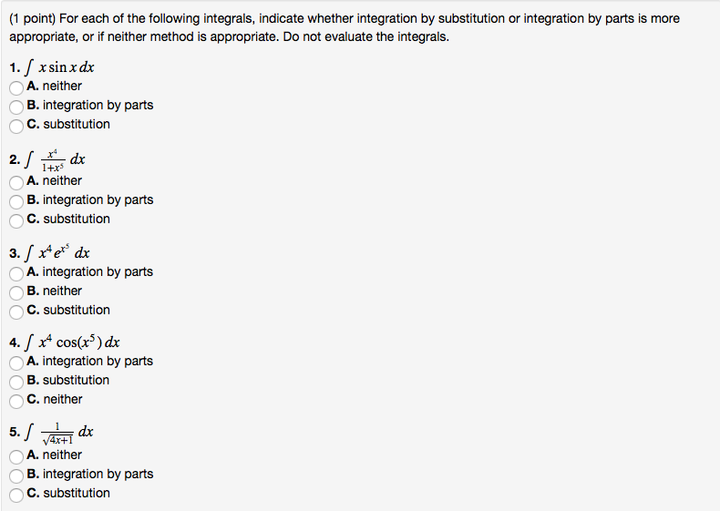 Solved (1 point) For each of the following integrals, | Chegg.com