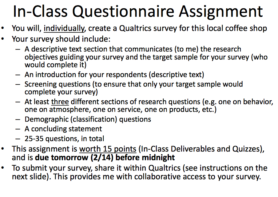 In-Class Questionnaire Assignment Assume you're the | Chegg.com