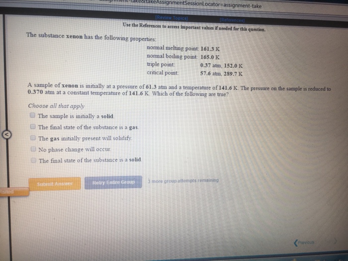 Solved The substance xenon has the following properties: | Chegg.com