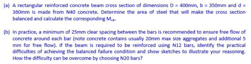 Solved (a) A rectangular reinforced concrete beam cross | Chegg.com