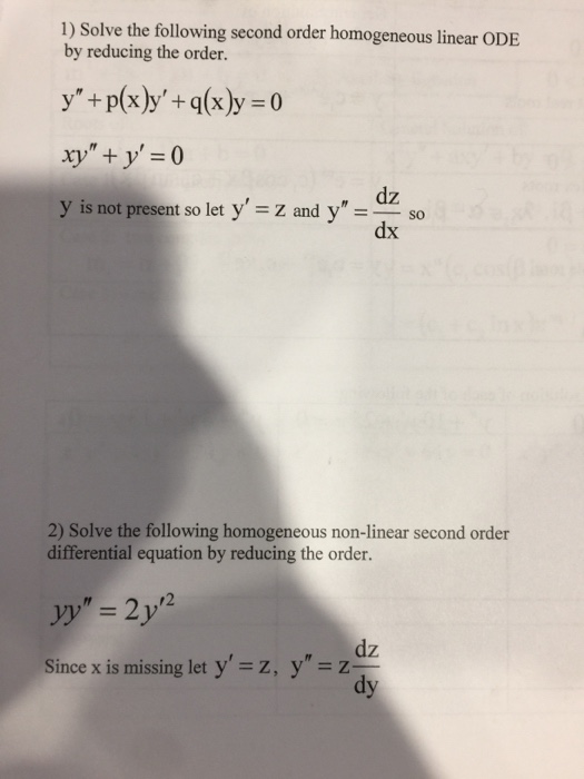 Solved Solve the following second order homogeneous linear | Chegg.com