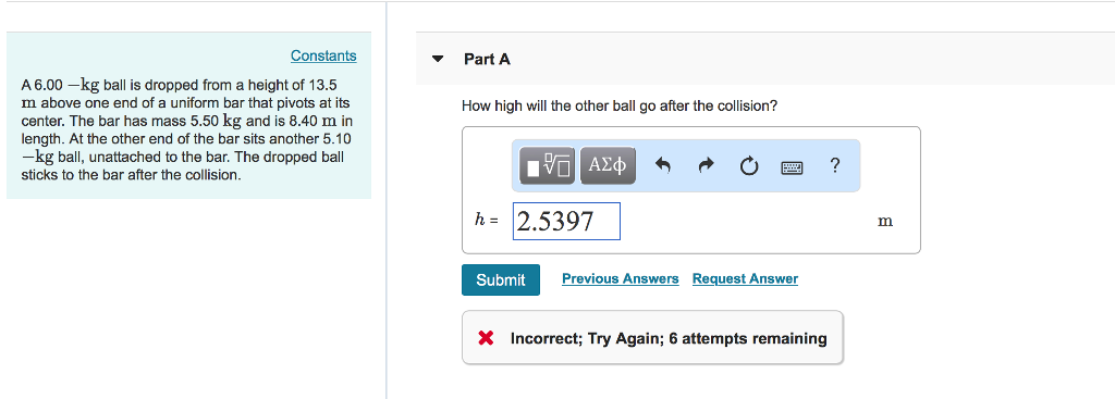 Solved Constants Part A A6.00 -kg ball is dropped from a | Chegg.com