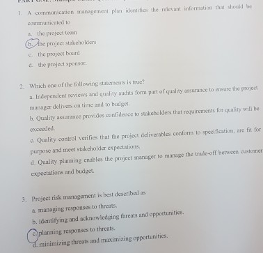 Solved A communication management plan identifies the | Chegg.com