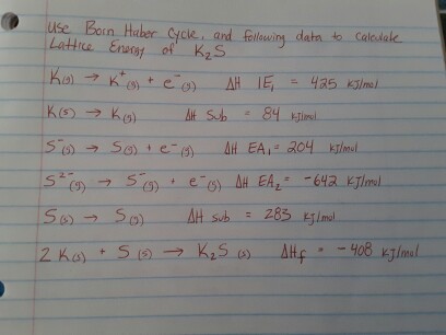 Solved Use Born Haber cycle, and following data to calculate | Chegg.com
