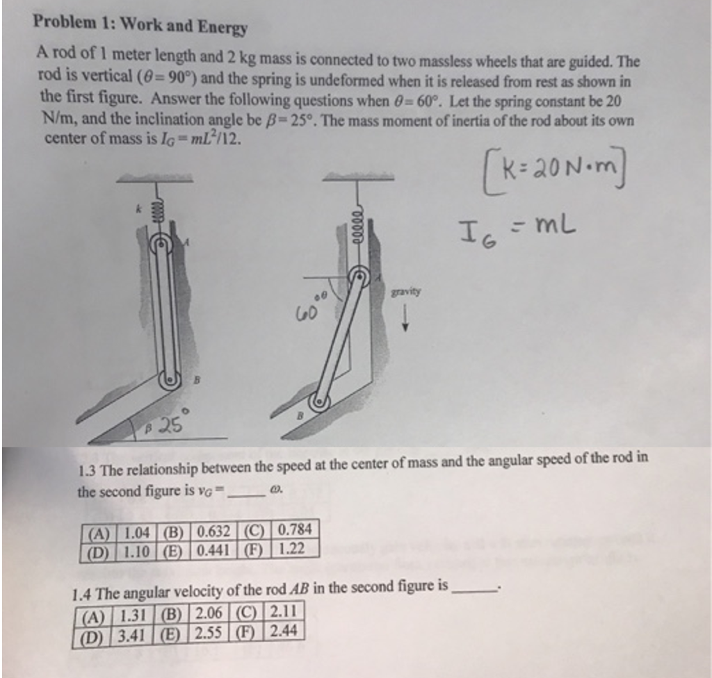 Solved Problem 1: Work and Energy A rod rod is vertical | Chegg.com