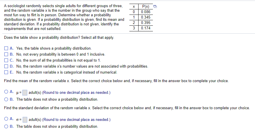 Solved A sociologist randomly selects single adults for | Chegg.com