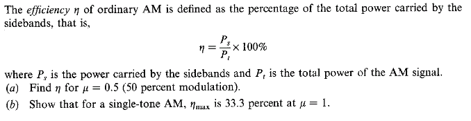 Solved The efficiency eta of ordinary AM is defined as the | Chegg.com
