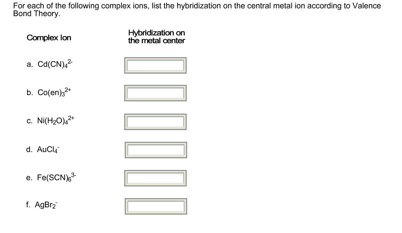 Solved For each of the following complex ions, list the | Chegg.com