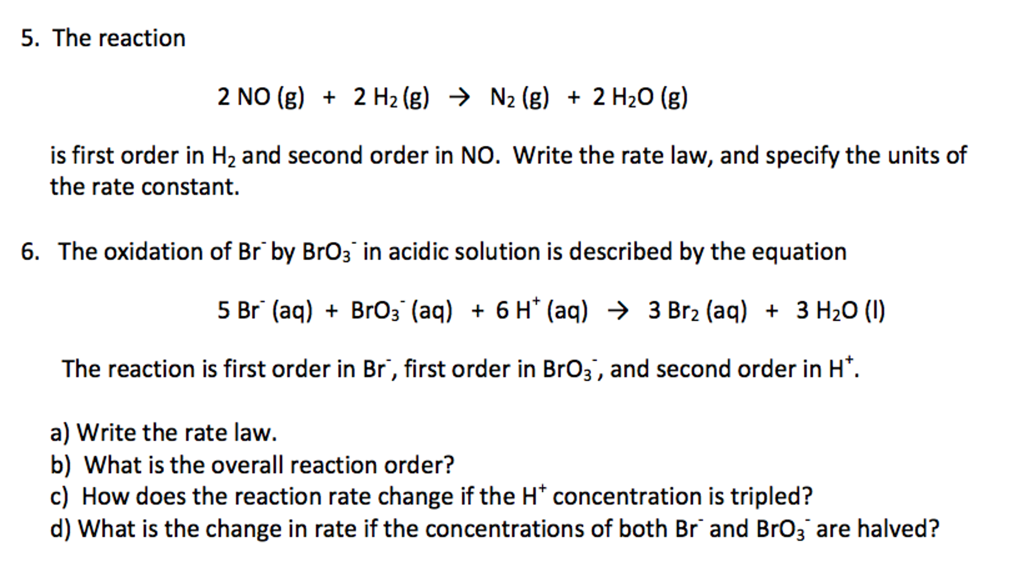 Solved The reaction 2 NO (g) + 2 H_2(g) N_2(g) + 2H_2O(g) | Chegg.com