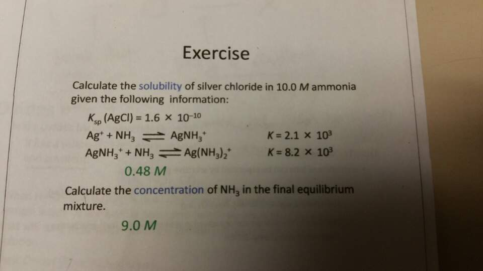 Solved Exercise Calculate the solubility of silver chloride | Chegg.com