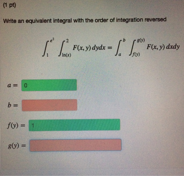 Solved Write an equivalent Integral with the order of | Chegg.com
