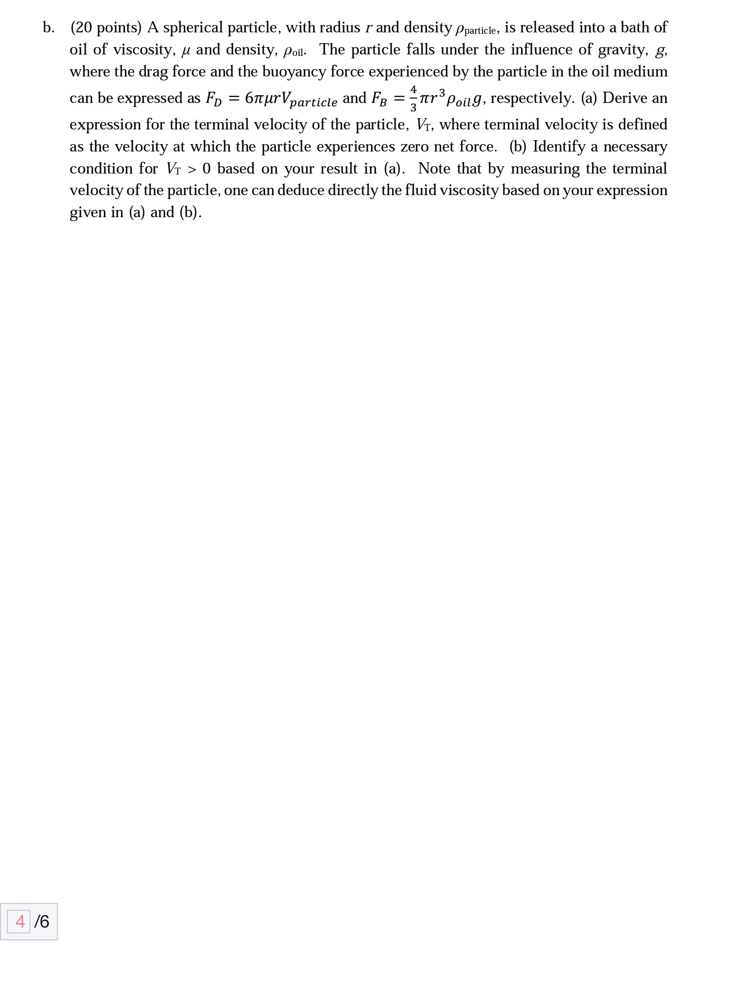 Solved A spherical particle, with radius r and density rho | Chegg.com