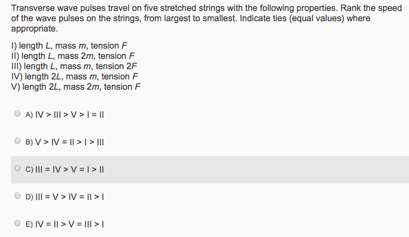 Solved Transverse wave pulses travel on five stretched | Chegg.com