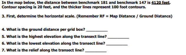 Solved In the map below, the distance between benchmark 181 | Chegg.com