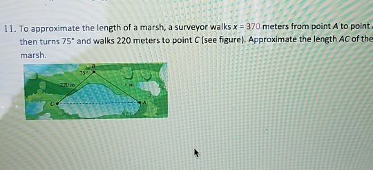 Solved 11. To approximate the length of a marsh, a surveyor | Chegg.com