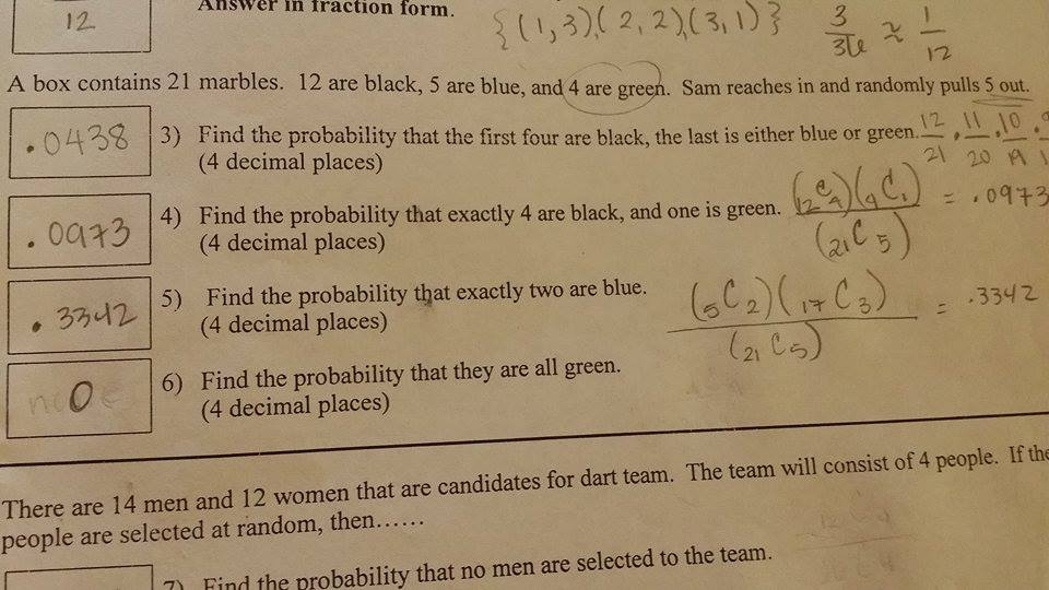 Solved Answer in fraction form. A box contains 21 marbles. | Chegg.com