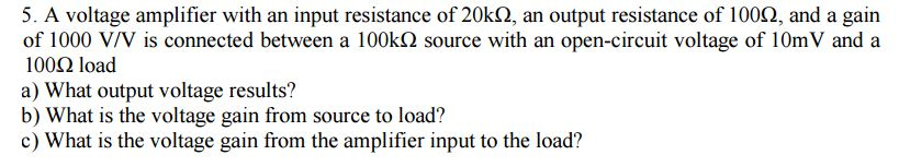 Solved A voltage amplifier with an input resistance of 20k | Chegg.com