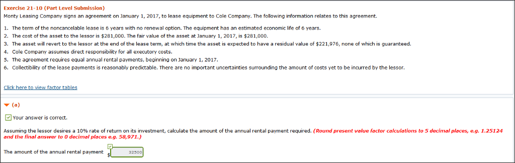 Solved Exercise 21-10 (Part Level Submission) Monty Leasing | Chegg.com