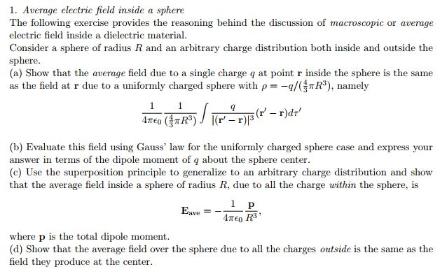 Solved 1. Average electric field inside a sphere The | Chegg.com