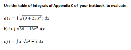 Solved Use the table of integrals of Appendix C of your | Chegg.com