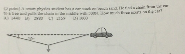 Solved A smart physics student has a car stuck on beach | Chegg.com