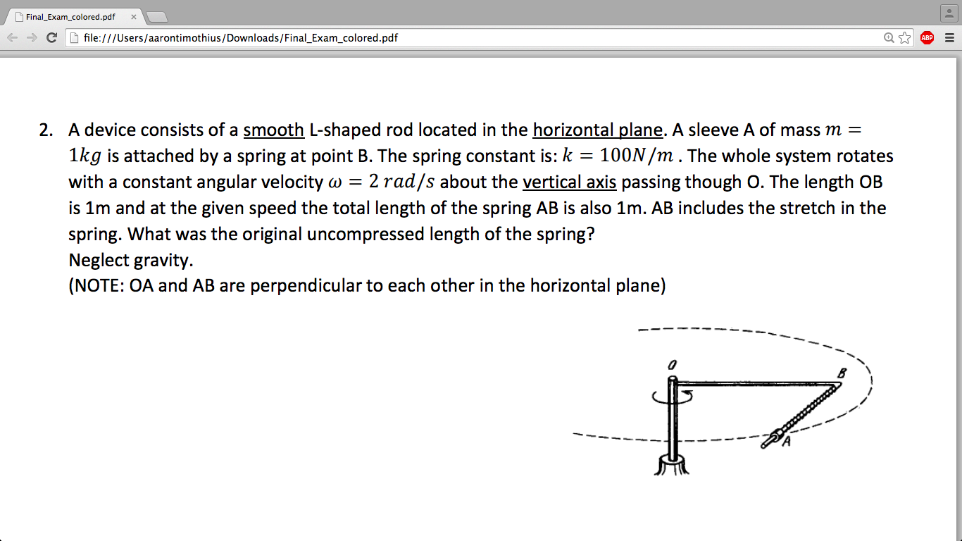 Solved 2. A device consists of a smooth L-shaped rod located | Chegg.com