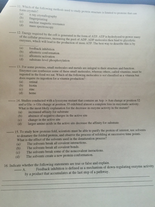 Solved Which of the following methods used to study protein | Chegg.com