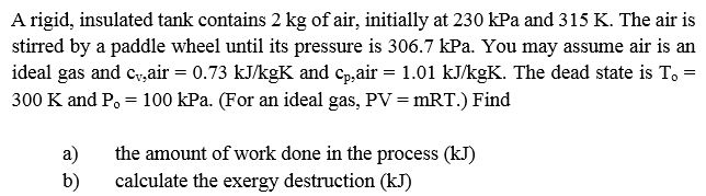 Solved A rigid, insulated tank contains 2 kg of air, | Chegg.com