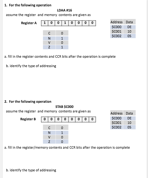 Solved For the following operation assume the register and | Chegg.com
