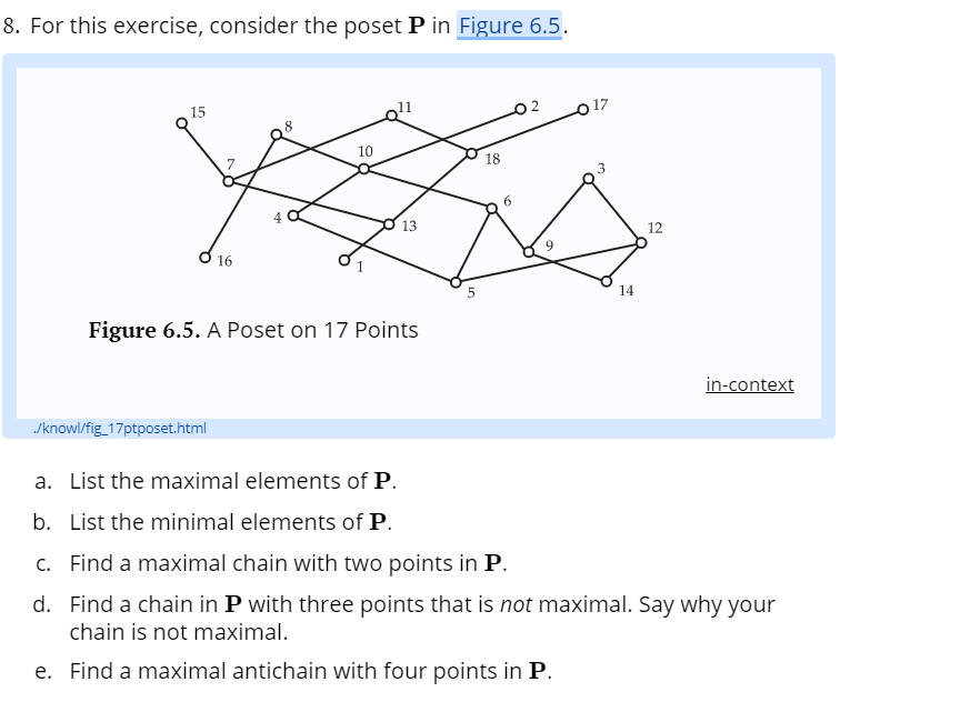Solved 8. For this exercise, consider the poset P in Figure | Chegg.com
